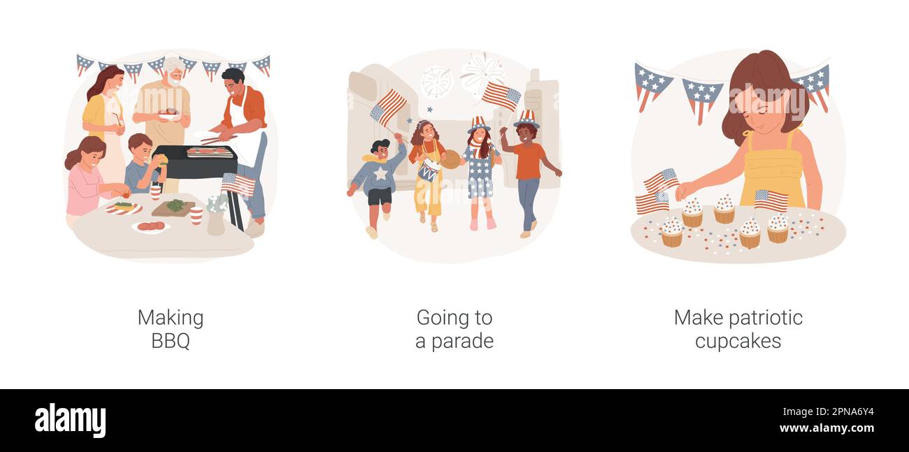 US Independence Day isolated cartoon vector illustration set. USA ...