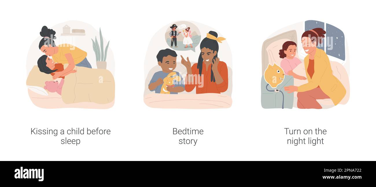 Bedtime rituals for kids isolated cartoon vector illustration set ...