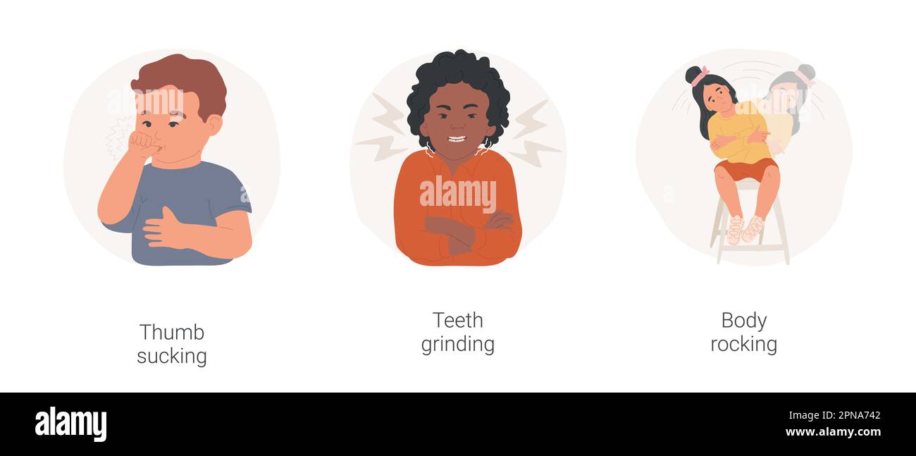 Kids bad habits isolated cartoon vector illustration set. Thumb sucking ...