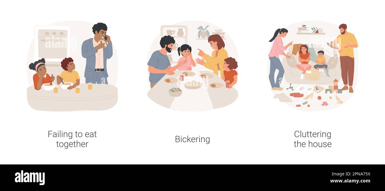 Family problems isolated cartoon vector illustration set. Failing to ...