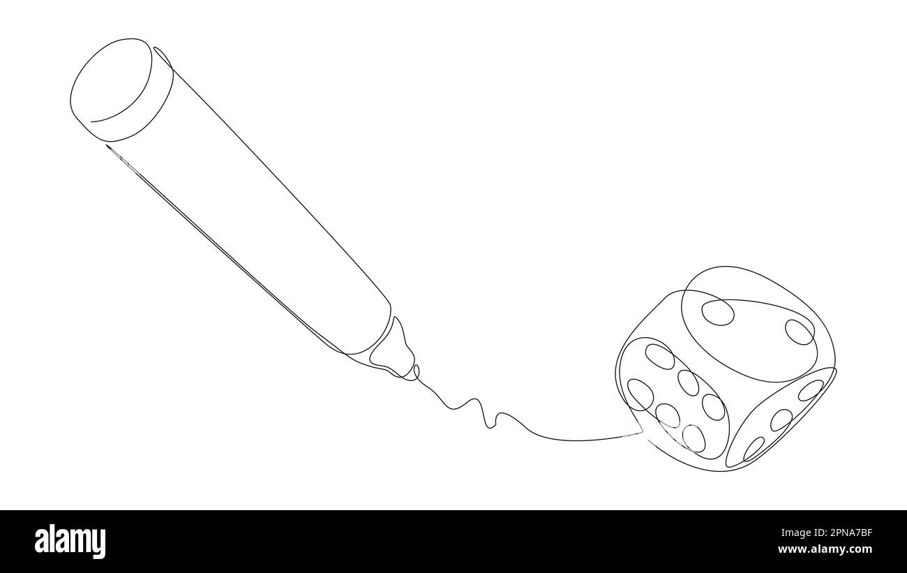One Continuous Line Of Dice Drawn By With Felt Tip Pen Thin Line