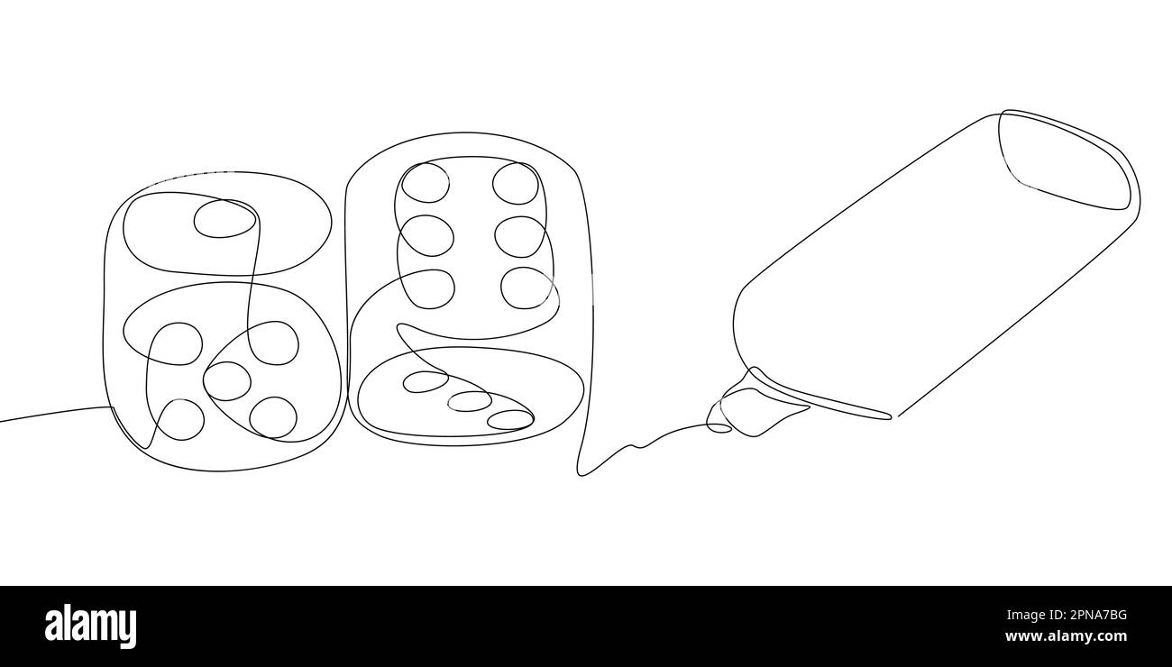 One Continuous Line Of Dice Drawn By With Felt Tip Pen Thin Line Illustration Vector Concept