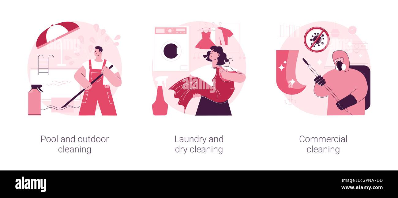 Laundry and cleaning facilities abstract concept vector illustration ...