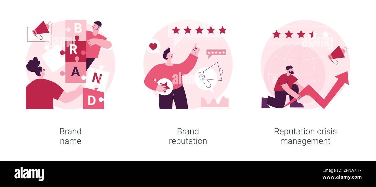 Brand public relations abstract concept vector illustration set. Brand ...