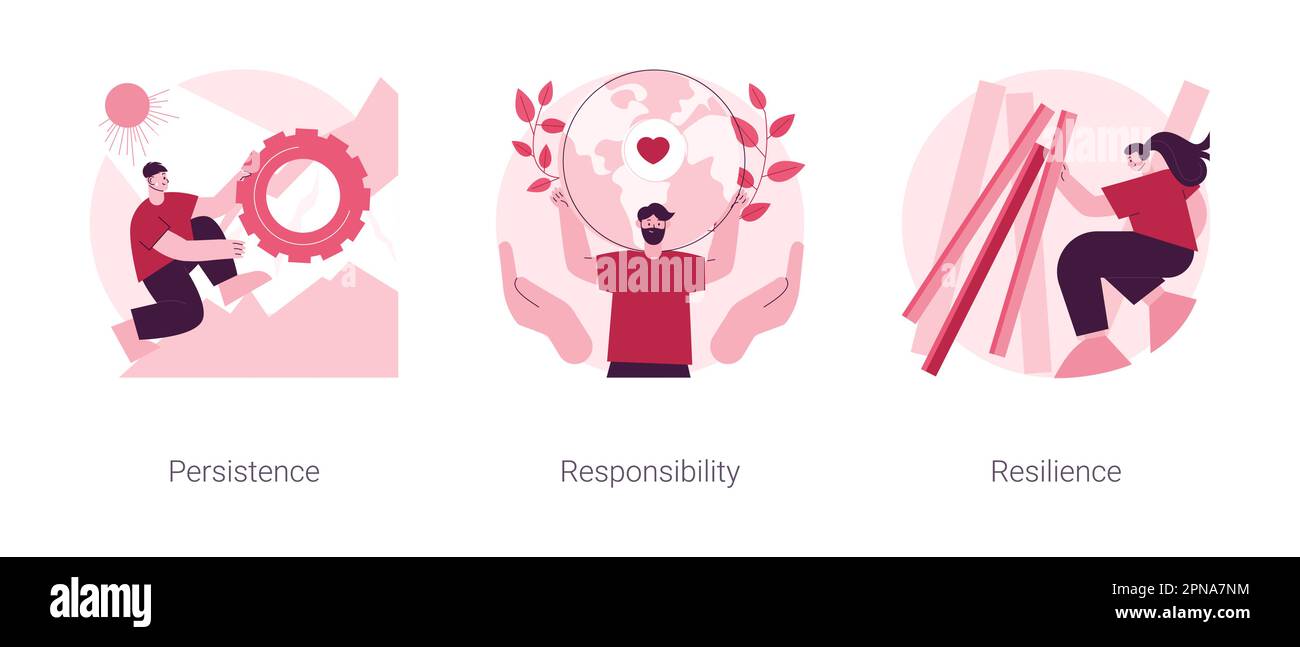 Mental strength abstract concept vector illustration set. Persistence ...