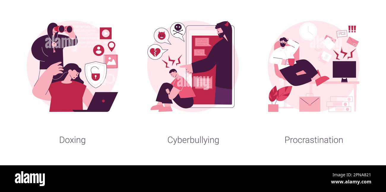 Social engineering abstract concept vector illustration set. Doxing and ...