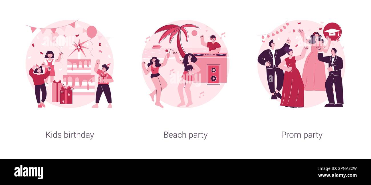 Party celebration abstract concept vector illustration set. Kids ...