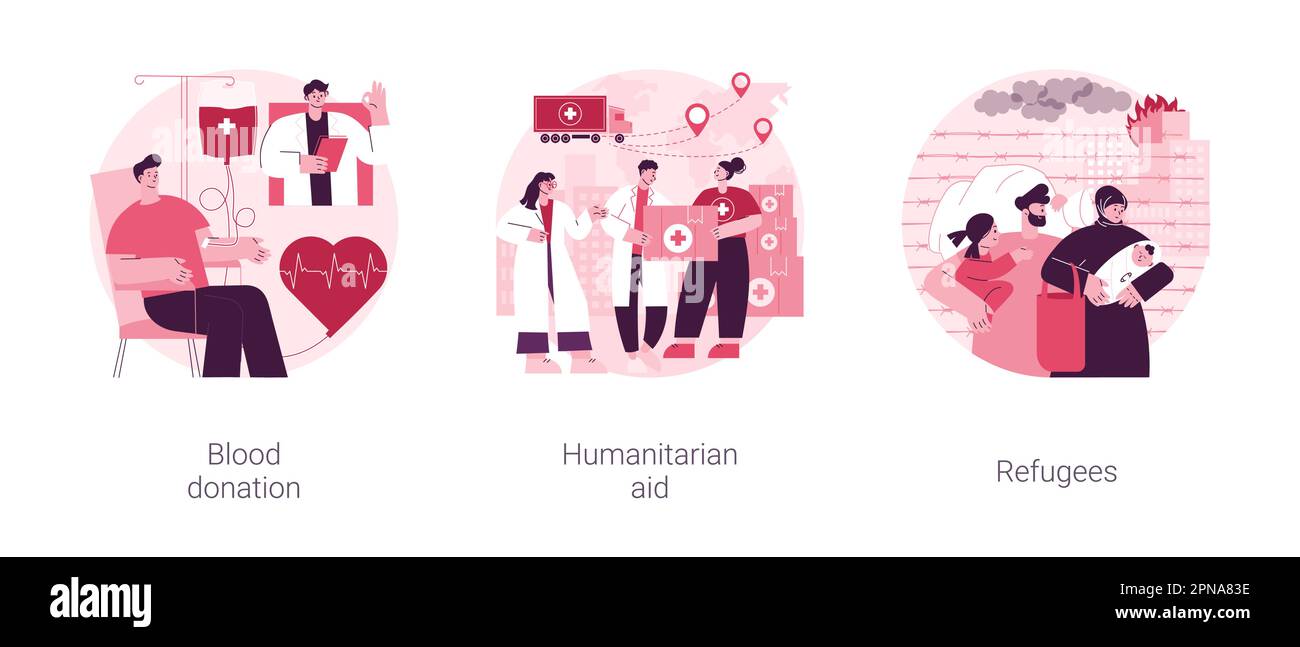 Humanitarian help abstract concept vector illustration set. Blood ...