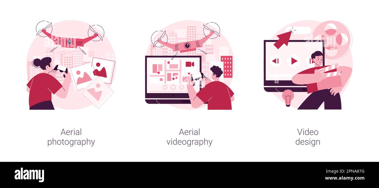 Commercial shooting abstract concept vector illustration set. Aerial ...
