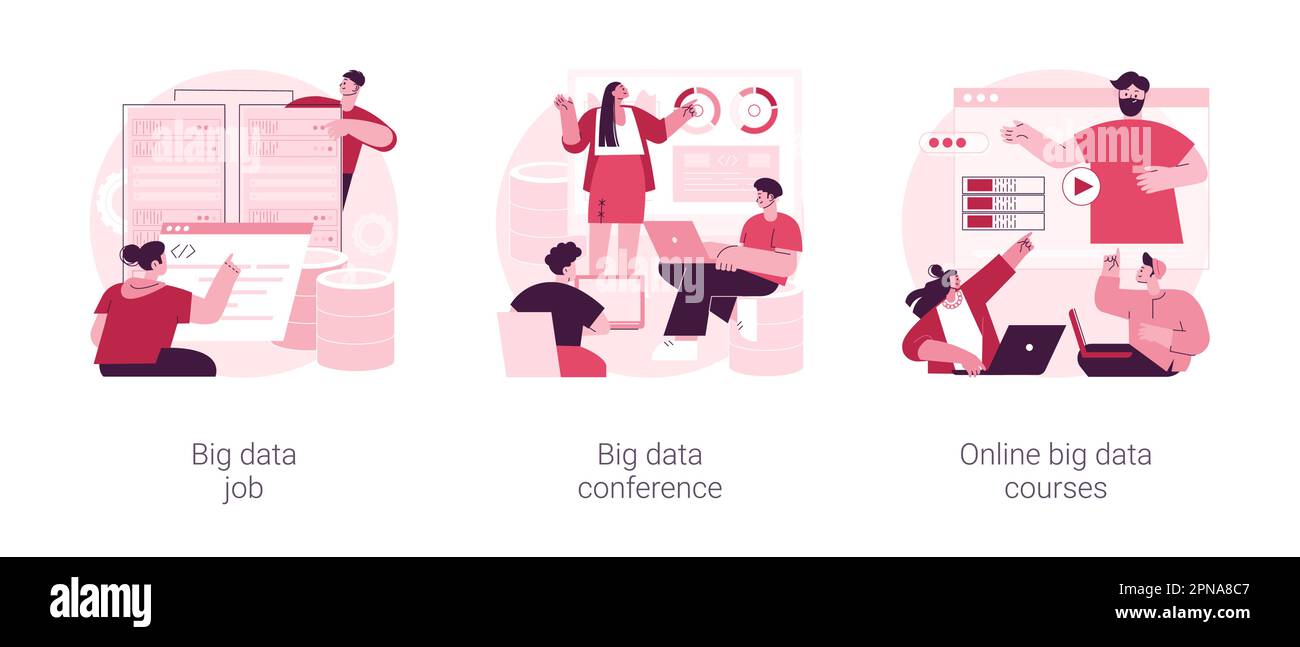 Information technology career abstract concept vector illustration set. Big data job, conference ...