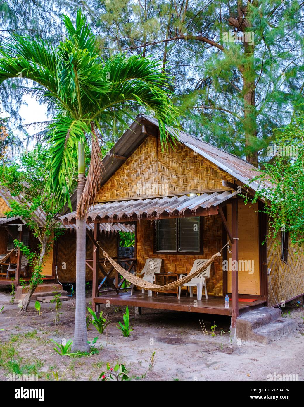 bamboo hut bungalows on the beach in Thailand Stock Photo - Alamy