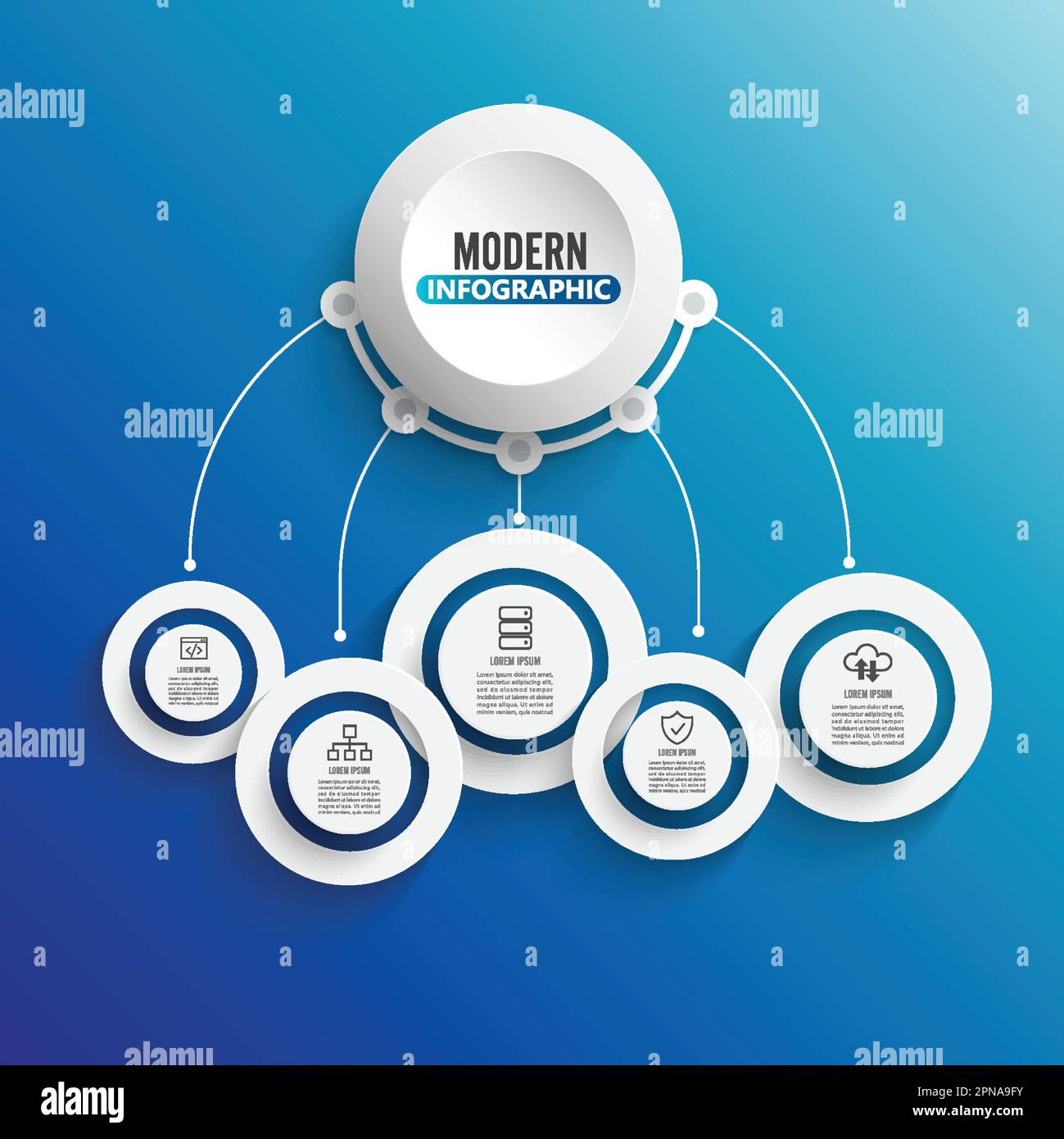 Technology infographic template with 3D paper label, integrated circles ...