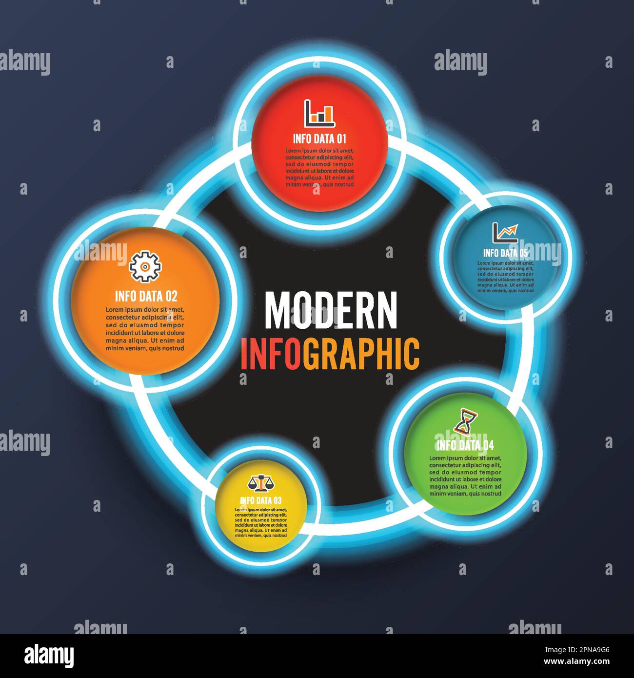 Abstract infographics neon options template. Vector illustration. Can ...