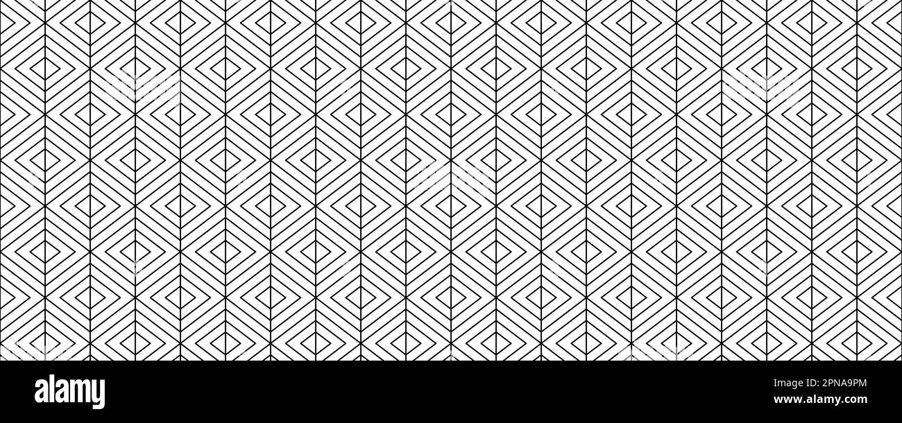 Geometric linear seamless pattern. Black and white repeating texture. Lattice lines with rhombus ...