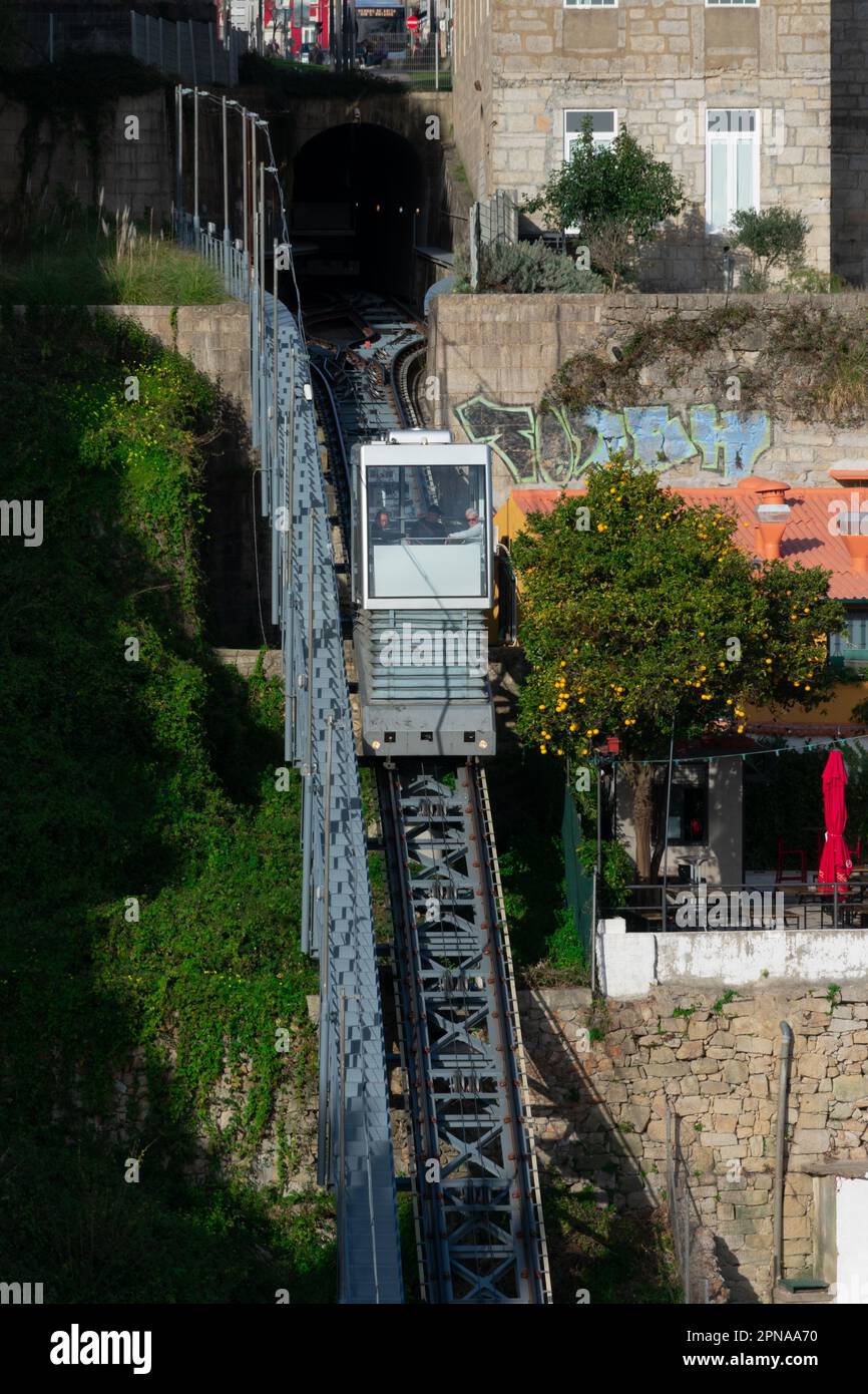 Oporto, Portugal. February 13, 2023. View of Funicular dos Guindais ...
