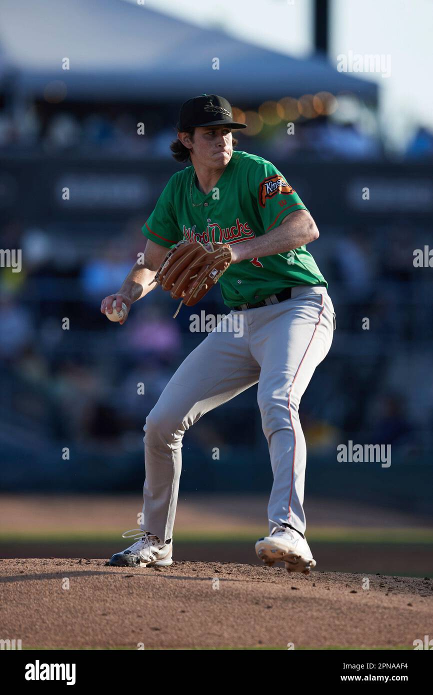 Down East Wood Ducks relief pitcher Aidan Curry (3) in action against ...