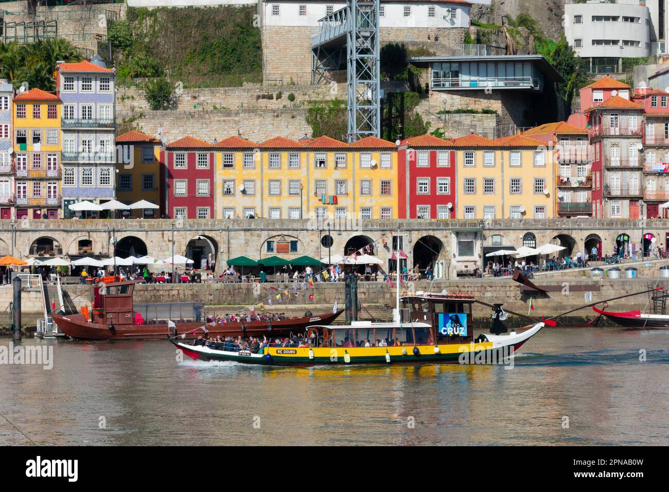 Oporto, Portugal. February 14, 2023. Ribeira do Porto, Porto riverside ...