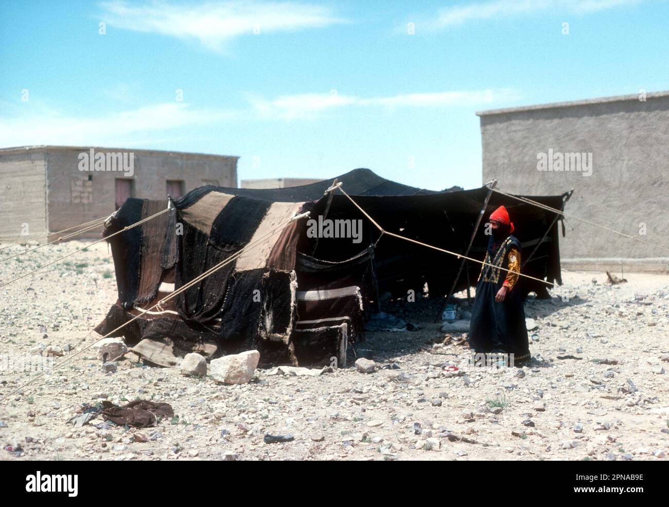 Bedouin in Jordan living in both a house and a traditional tent, 1980 ...