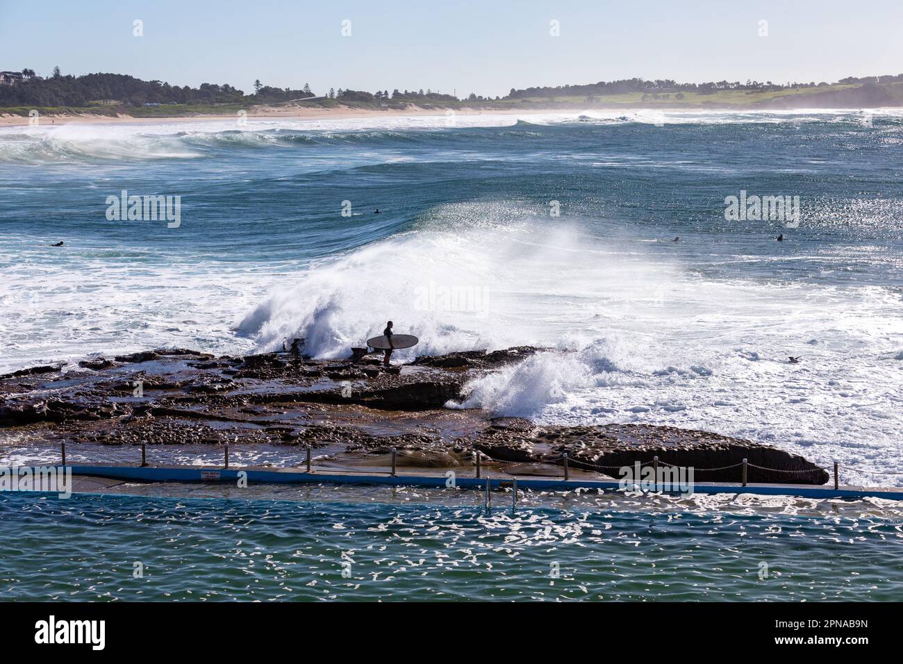 Waves crashing over Dee Why Beach Rockpools, ocean swimming pools Stock ...