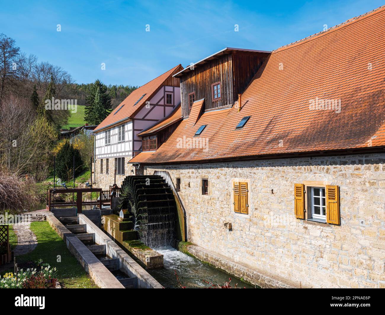 Historic water mill on the river Ilm, Buchfart, Weimarer Land ...