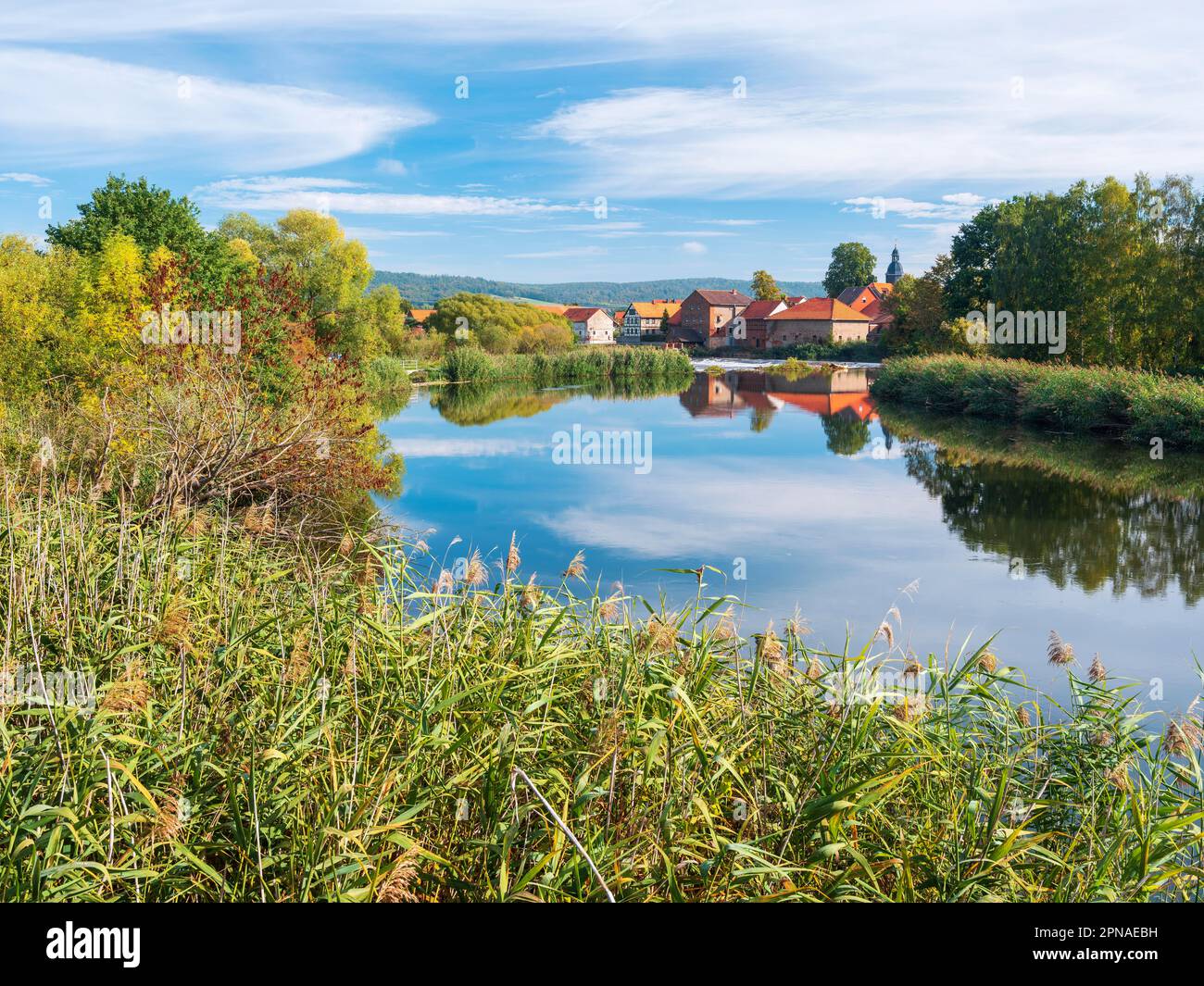 The village of Sallmannshausen on the Werra River on the former inner ...