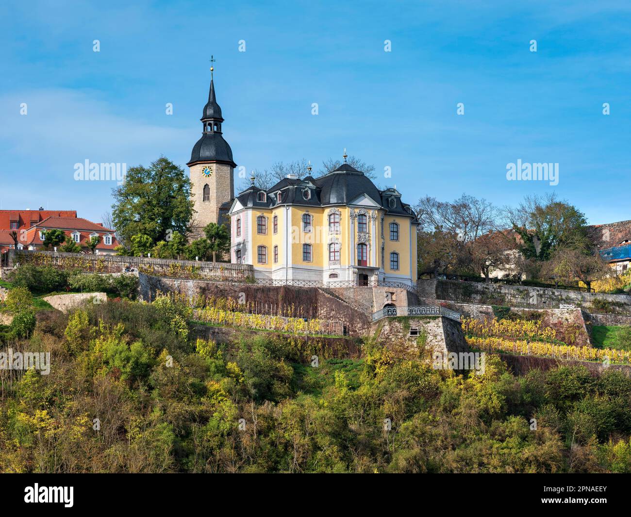 Dornburg Castles, Rococo Castle and Church Tower of the Upper Town ...