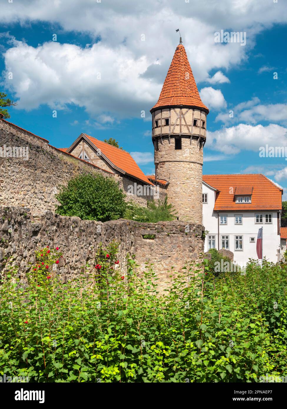 The school bell tower at the church castle, Ostheim vor der Rhoen ...
