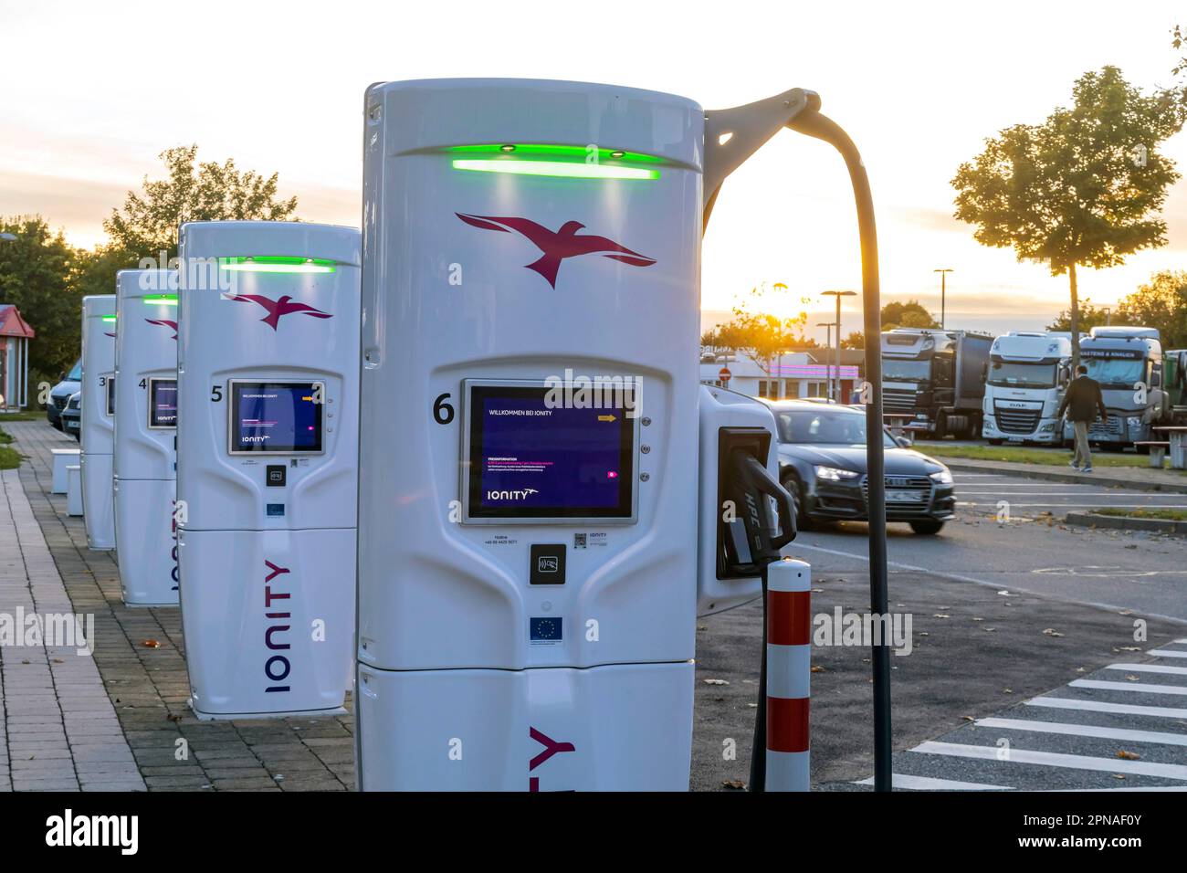 Electricity charging station of the provider Ionity at the motorway ...