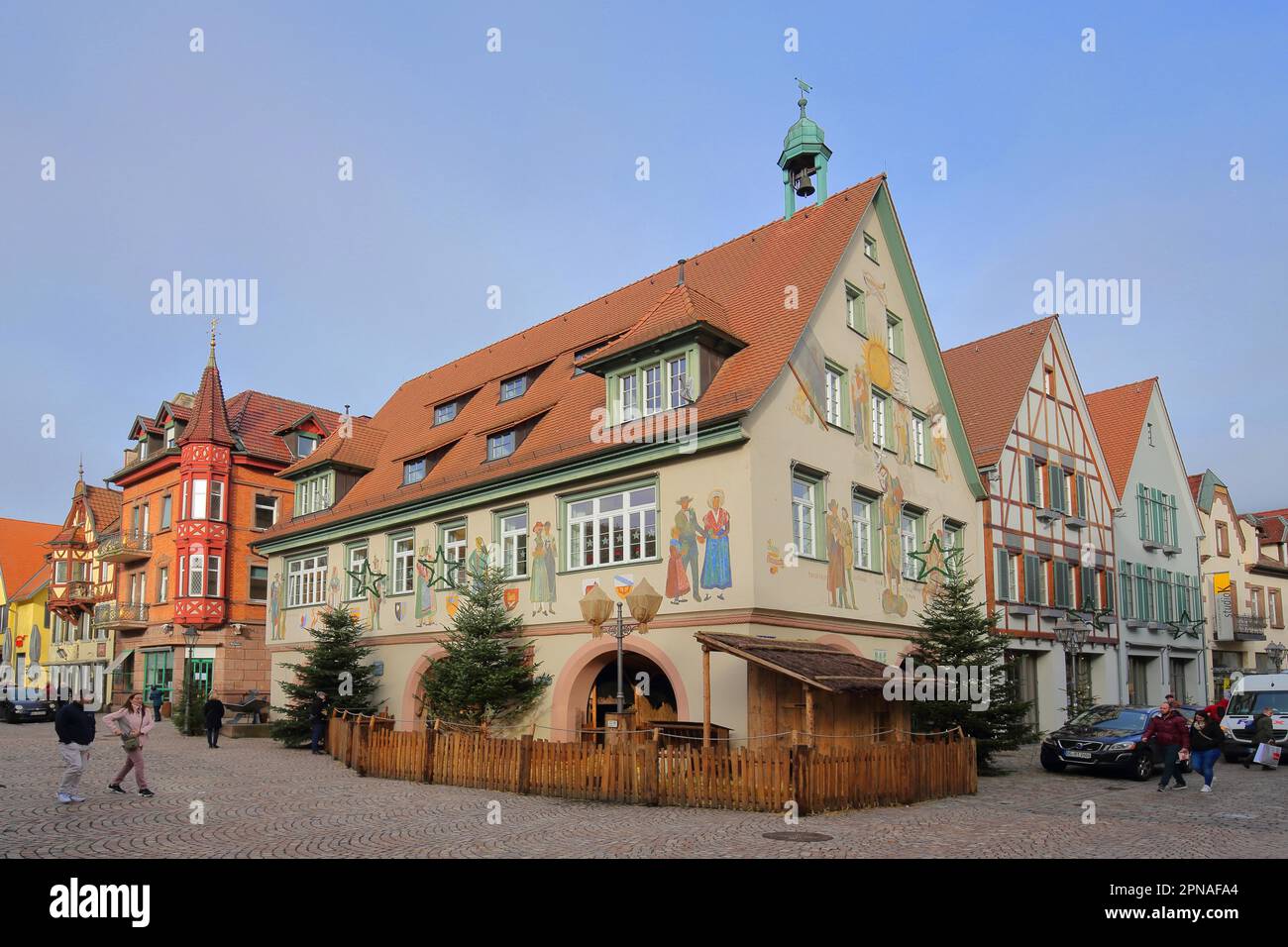 Historic town hall with mural painting in Haslach, Kinzigtal, Southern ...