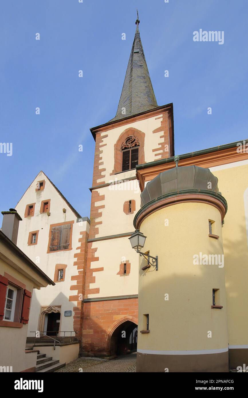 Historic box and gate tower built in 1550 with tithe barn in Haslach ...