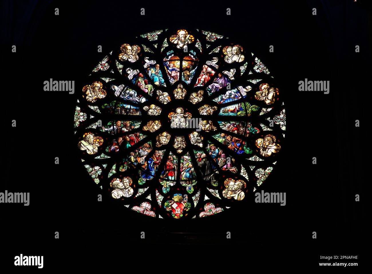 Stained glass window as rosette, mission window, arts and crafts ...