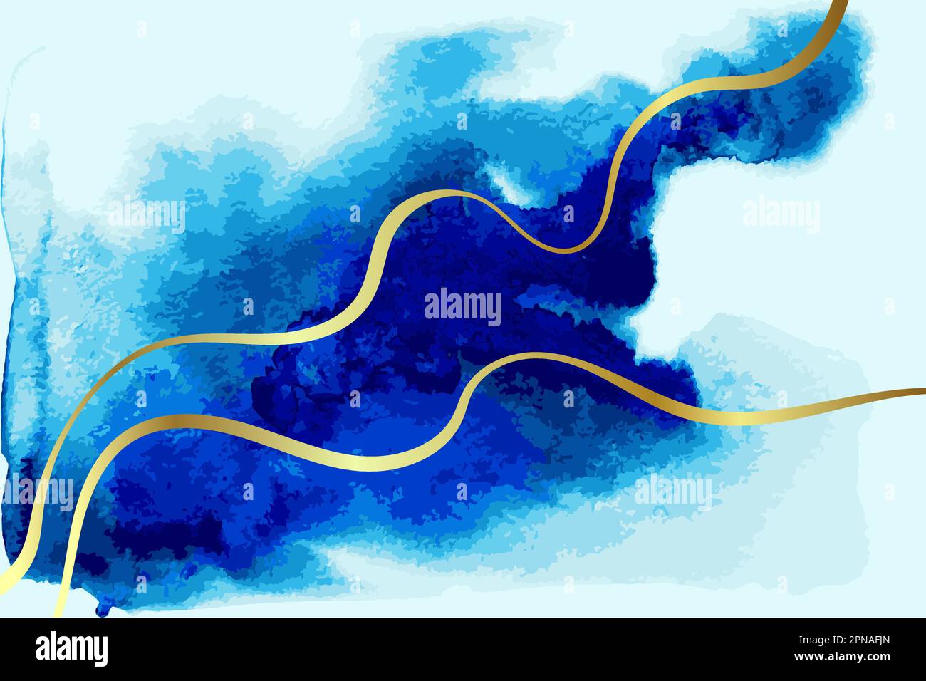 Blue and Gold Wave Artwork Watercolor Vector Template Stock Vector ...
