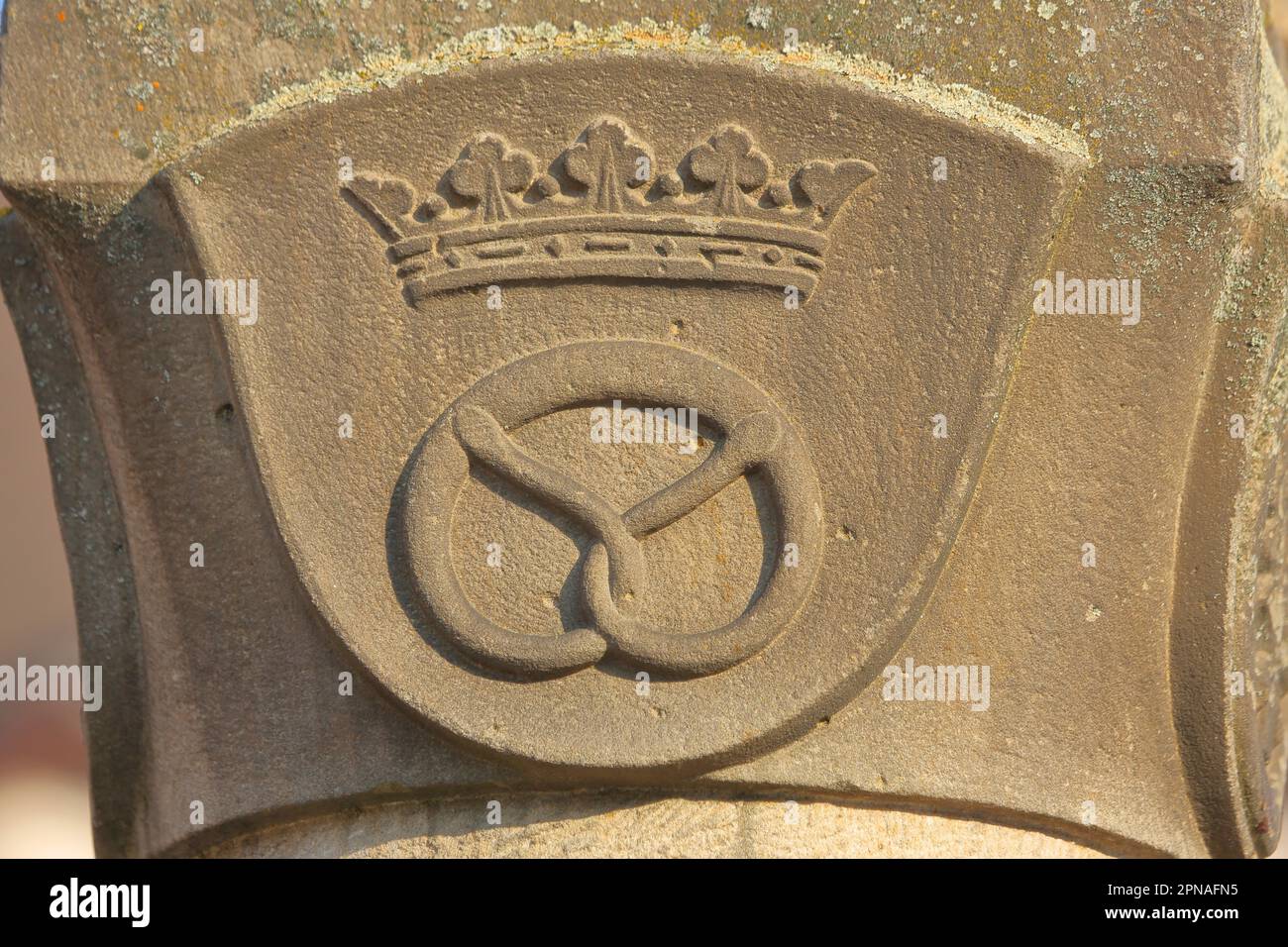 Historical bakery guild coat of arms, guild sign, pretzel, crown ...