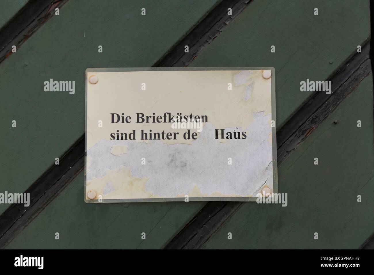 Gmindersdorf, former workers housing estate, sign, The letterboxes are ...