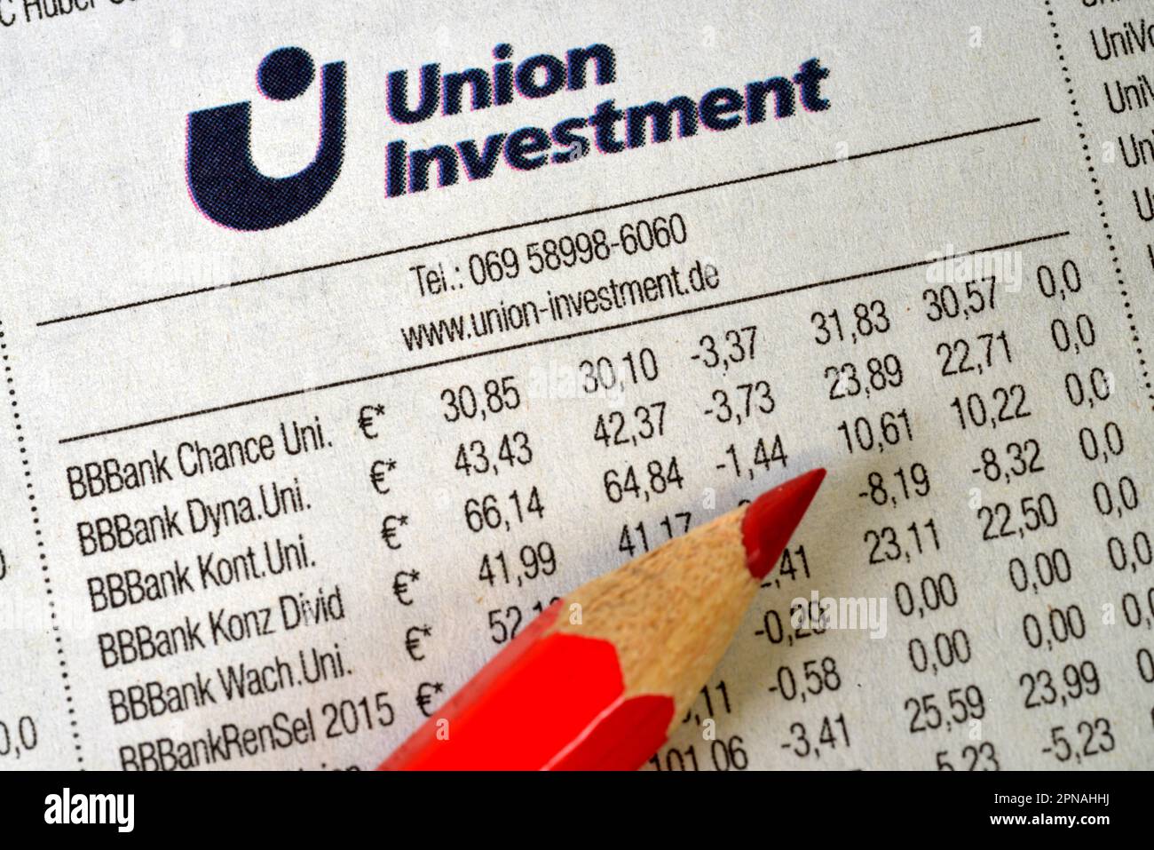 Daily newspaper, stock market section, funds, Union Investment Stock ...