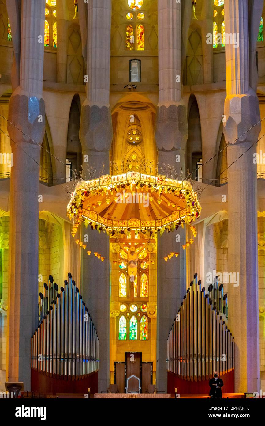 Jesus Cross with interior of the Sagrada Familia, Church of the ...