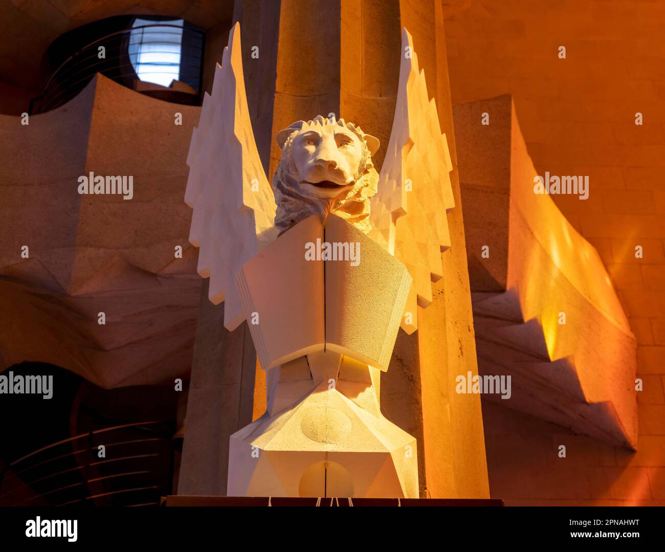Lion figure with wings, interior of the Sagrada Familia, Church of the ...