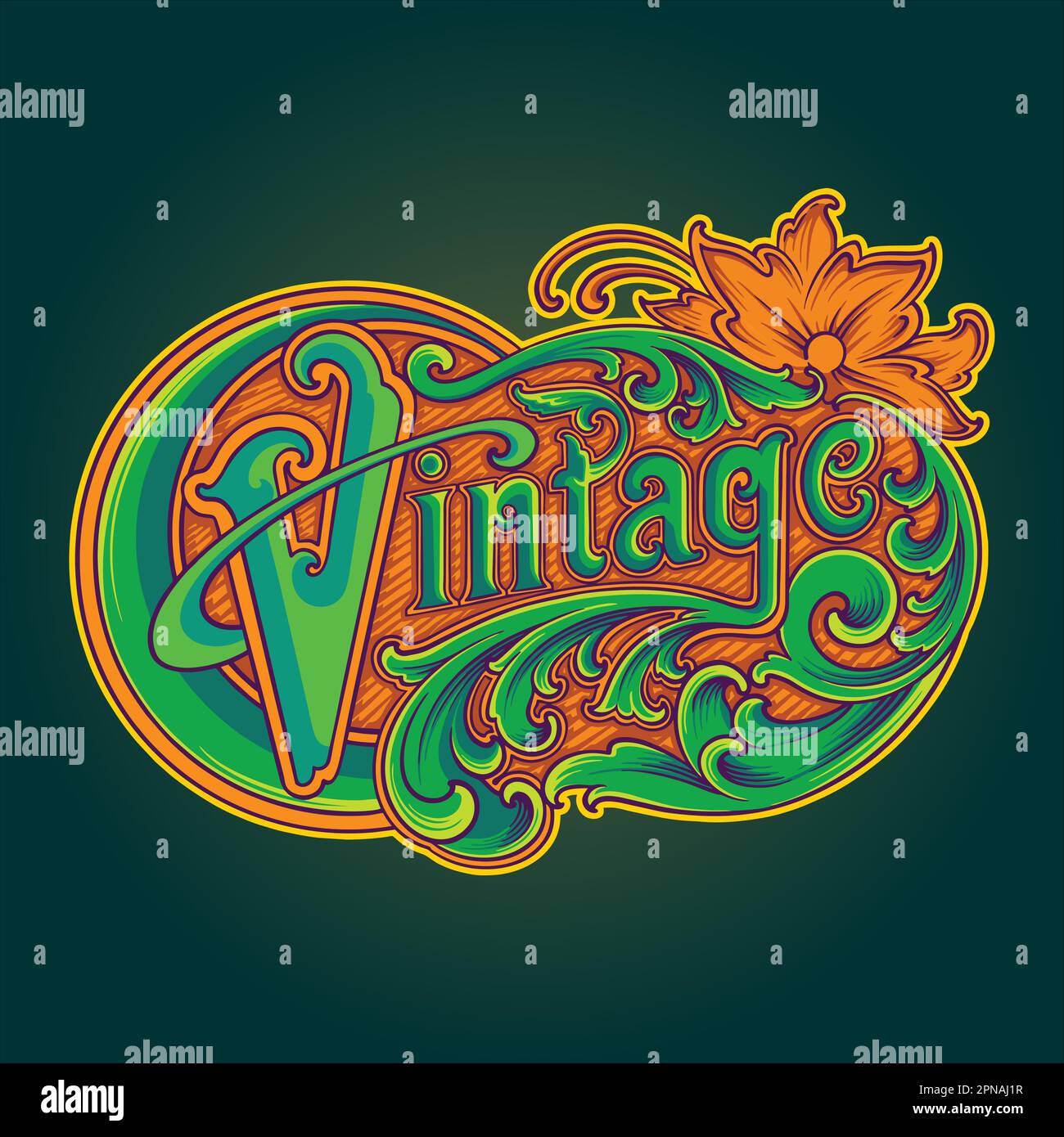 Vintage typeface word with classic engrave ornament illustrations ...