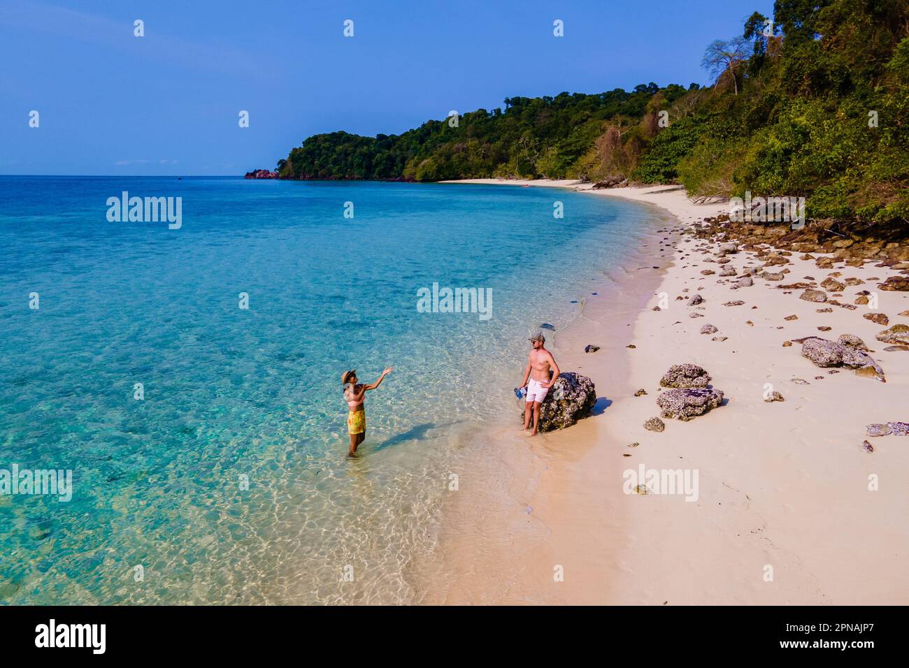 drone view at the beach of Koh Kradan island in Thailand, aerial view ...