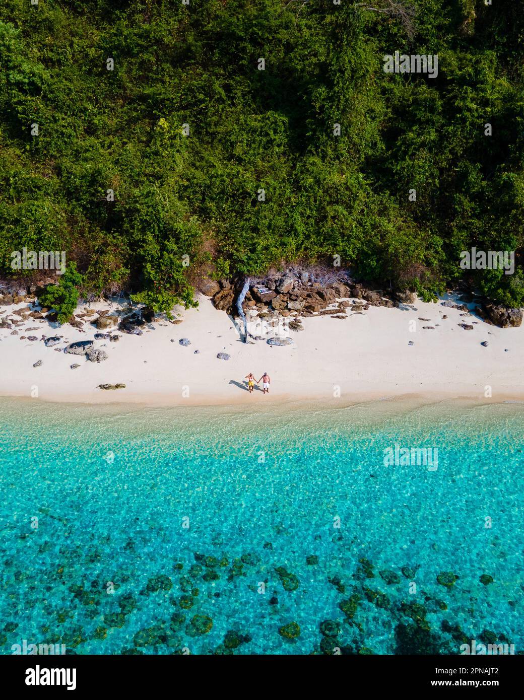 drone view at the beach of Koh Kradan island in Thailand, aerial view ...