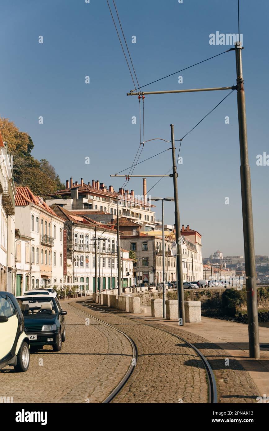 tram tracks in porto along the river - sep 2022. High quality photo ...