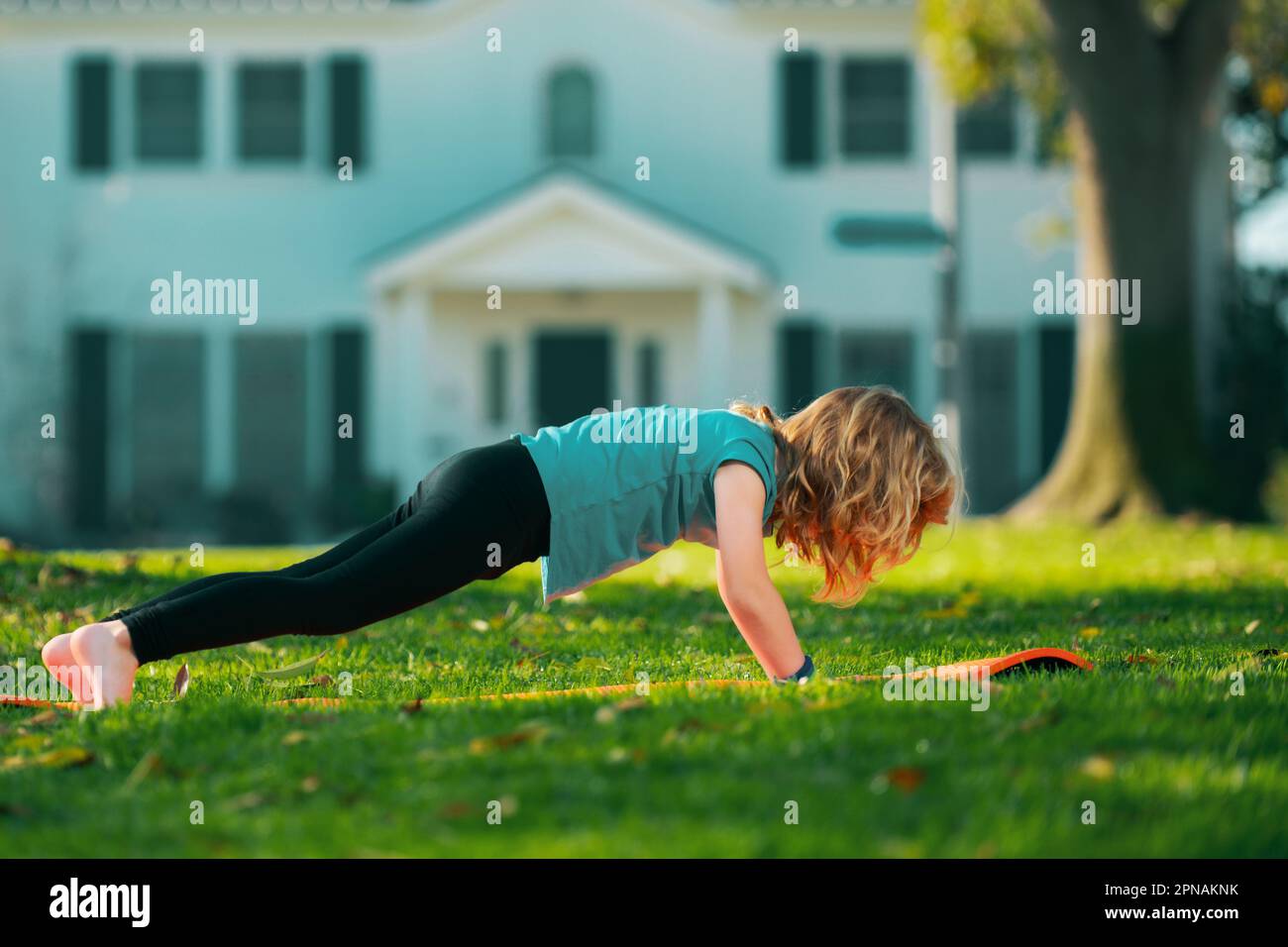 Boy is doing push up exercise. Gym workout. Child sportsman, childhood ...