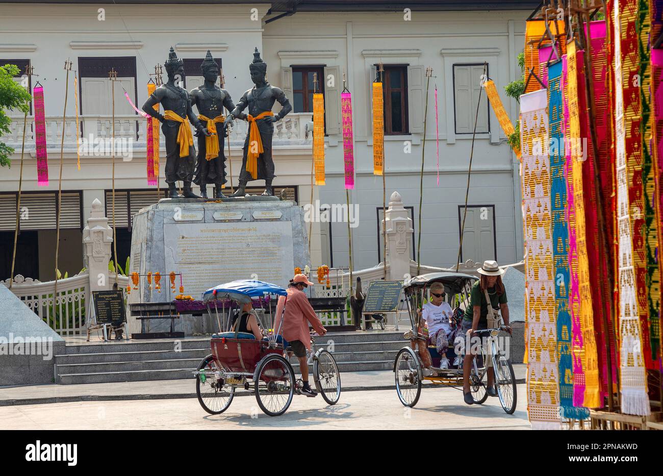 Thailand. 17th Apr, 2023. Foreign tourists seen on a rickshaw during a ...