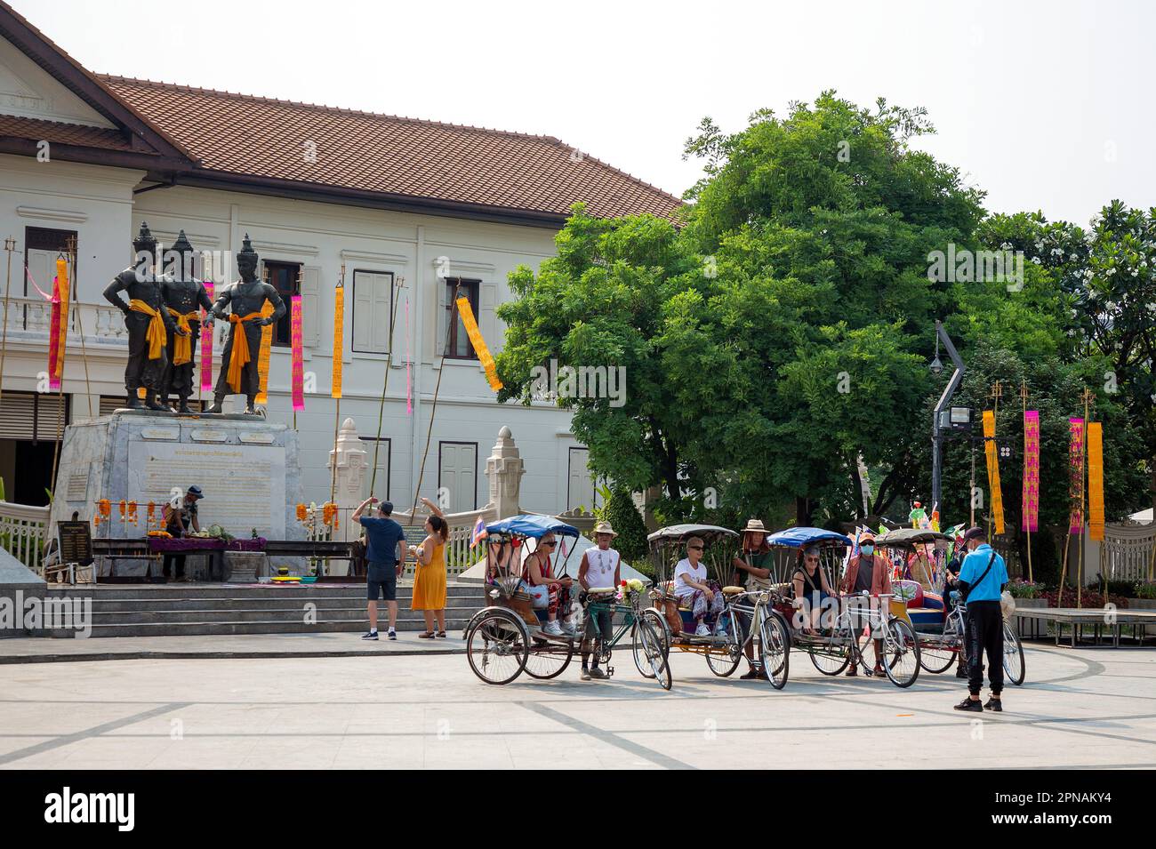 Thailand. 17th Apr, 2023. Foreign tourists seen on a rickshaw prepares ...