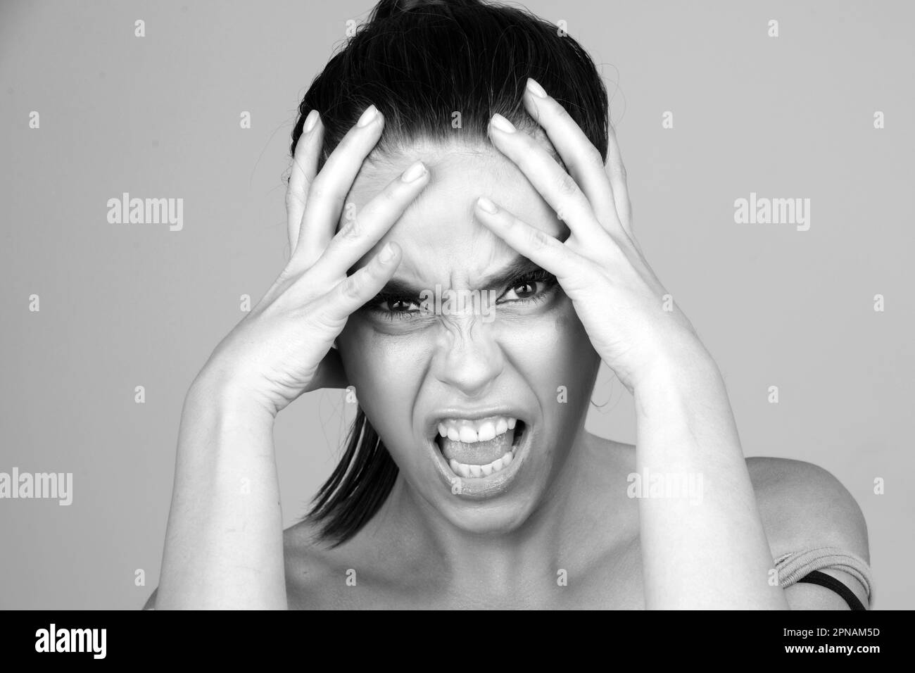 Sad and angry face. Emotional angry woman, upset girl. Screaming, hate, rage. Pensive woman ...