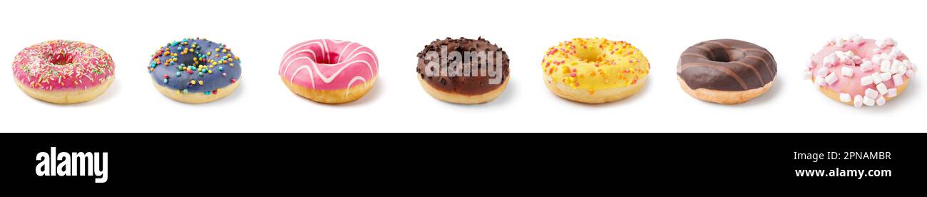 Set of sweet donuts on white background Stock Photo - Alamy