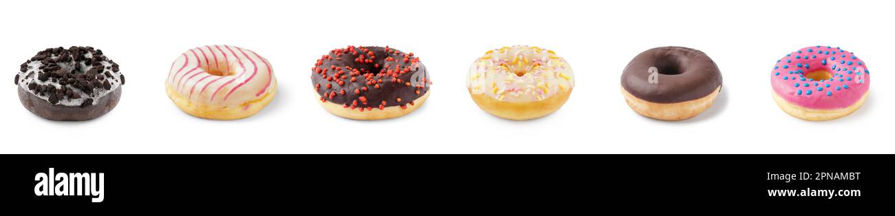 Set of sweet donuts on white background Stock Photo - Alamy