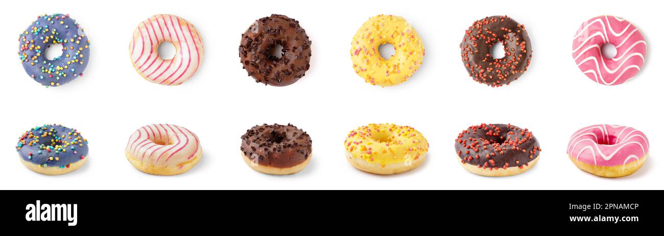 Set of sweet donuts on white background Stock Photo - Alamy