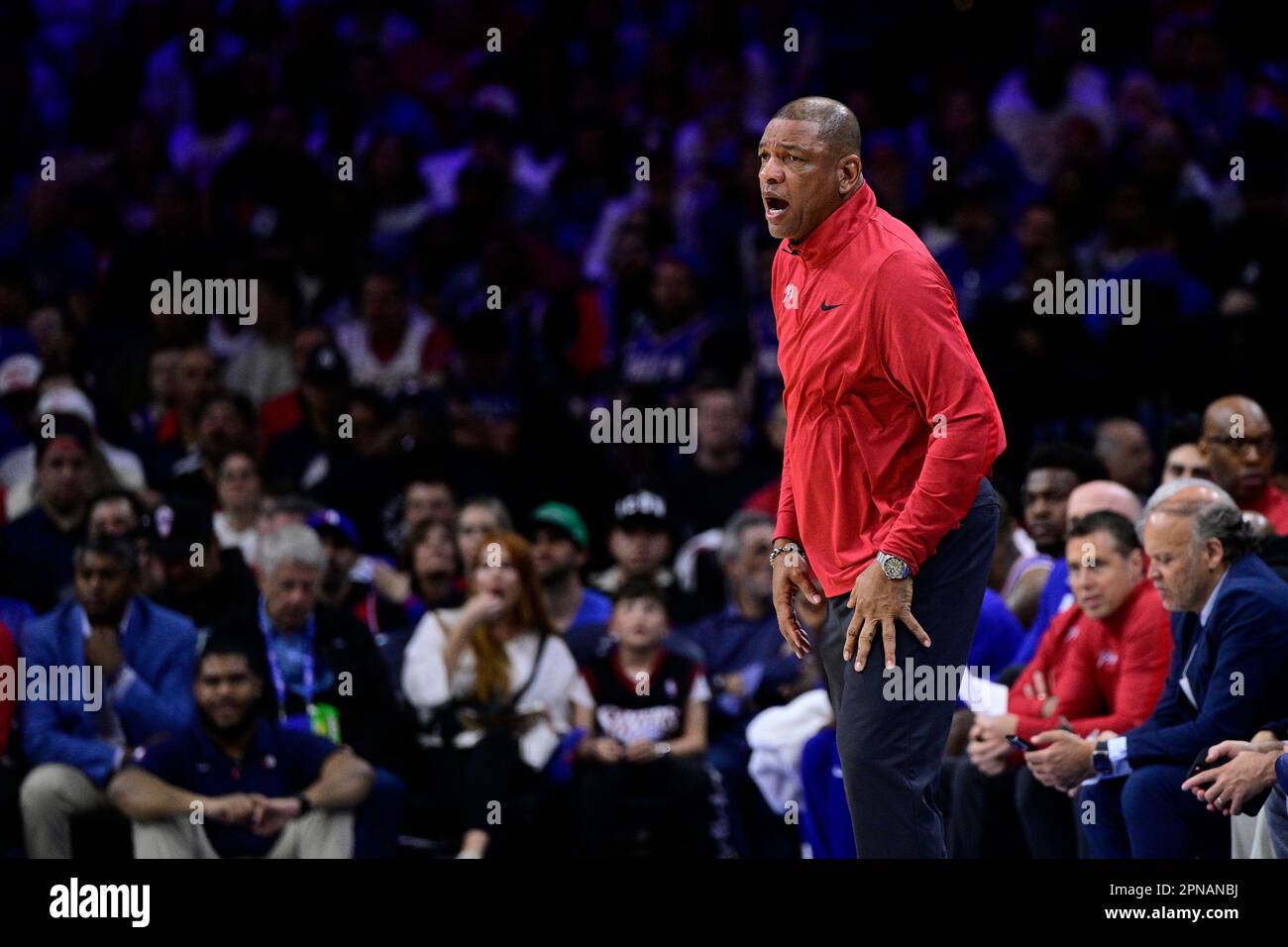 Philadelphia 76ers head coach Doc Rivers in action during Game 2 in the ...