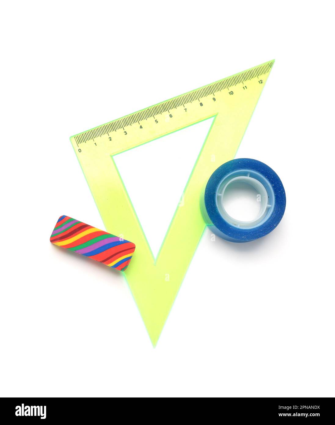 Ruler, eraser and scotch tape on white background Stock Photo - Alamy